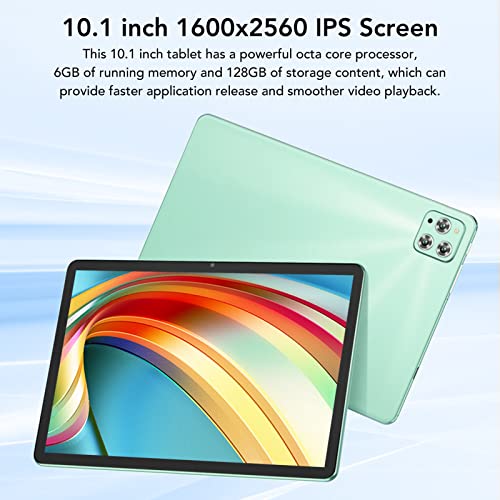 lennis 10.1in Tablet, Octa Core 5000mAh Rechargeable Gaming Tablet 1600x2560 6GB RAM 128GB ROM for Entertainment (US Plug)