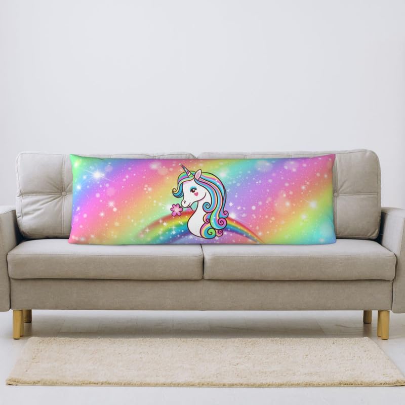 Rainbow Unicorn body pillowcase for Boys Girls Unicorn Cartoon Long Pillow Case Protector with Zipper Decorative Ultra Soft 20"x54"