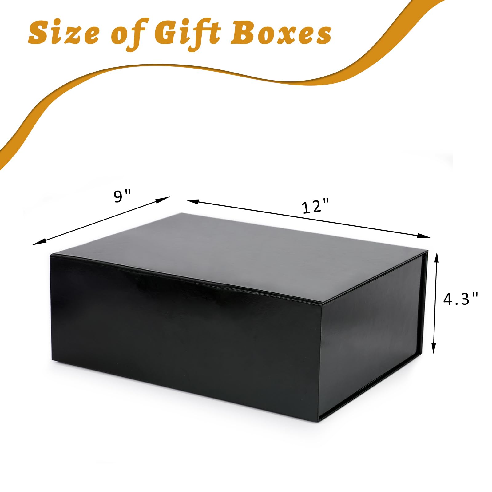 Moretoes Black Gift Box, 3pcs 12 x 9 x 4.3 Inches Gift Boxes with Magnetic Lid and Ribbons, Large Collapsible Gift Box