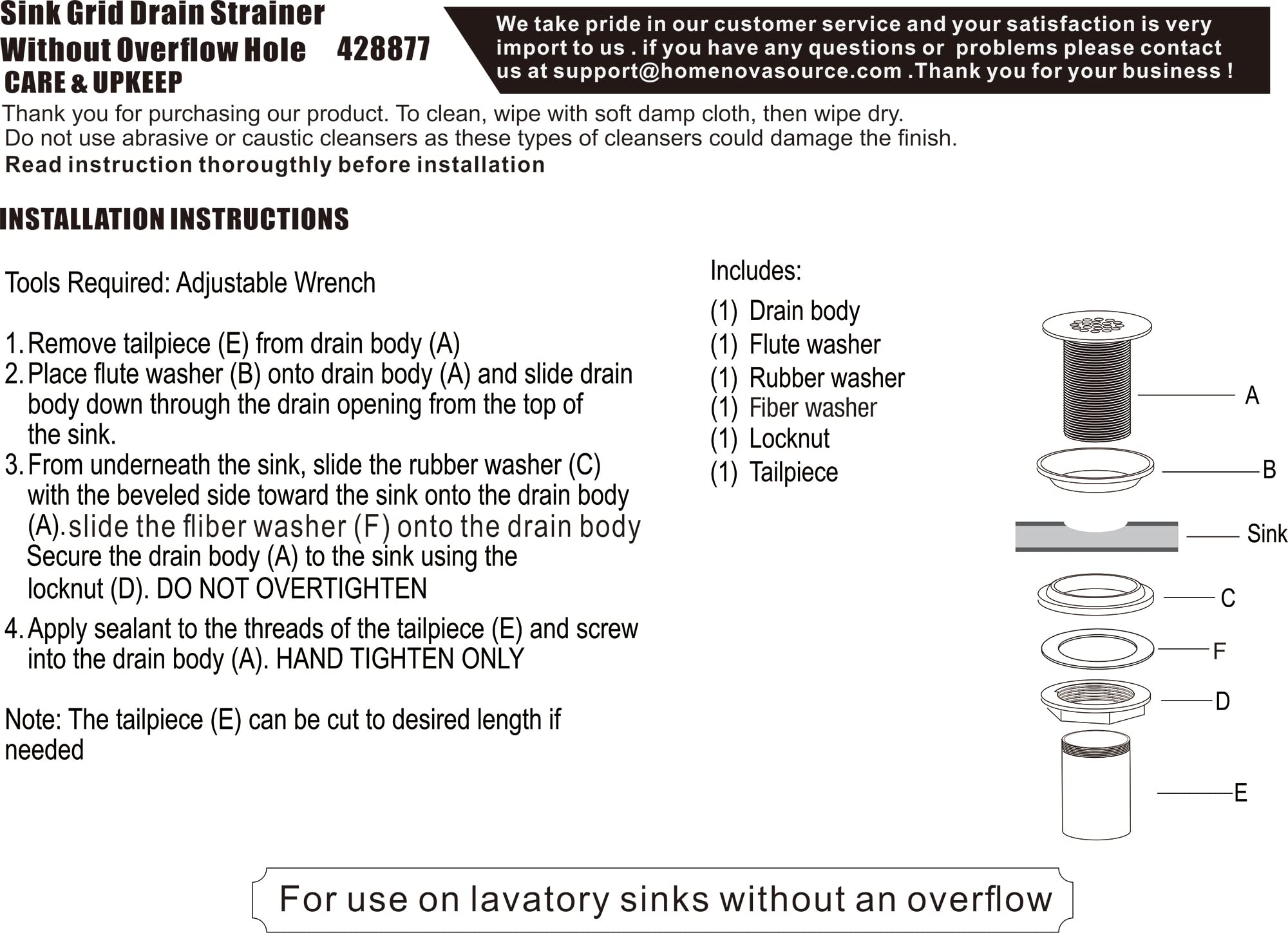 Grid Drain Strainer Assembly Without Overflow for Bathroom Sink, C.O. Plug Grid Lavatory Drain, Bathroom Sink Grid Strainer by Artiwell, Matte Black