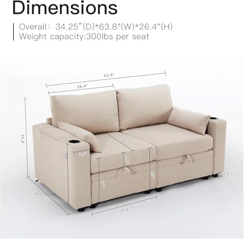 OHAHO Convertible Sectional Sofa Couch with Storage, Modern L-Shaped Sofa for Living Room with USB Port and Cup Holders (Beige, 2 Seater)
