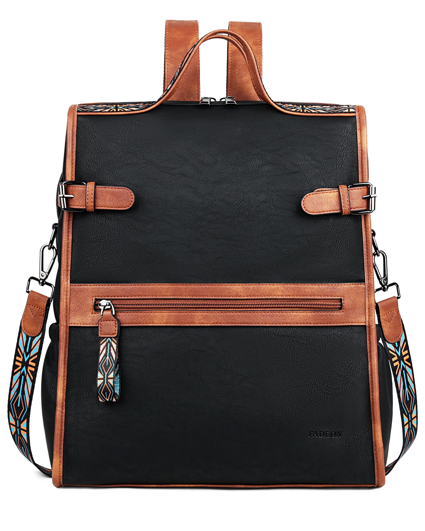 FADEON Leather Laptop Backpack for Women, Designer Ladies Work Travel Computer Backpack with Laptop Compartment Black Brown