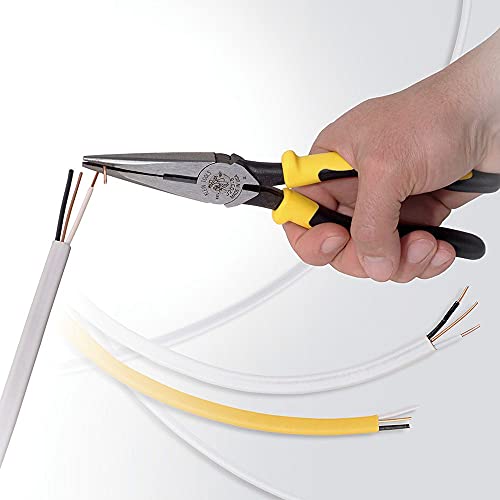 Klein Tools J203-8 8-Inch Needle Nose Pliers, Heavy Duty Cutting, Extended Handles, High Leverage, Induction Hardened with Hot-Riveted Joint