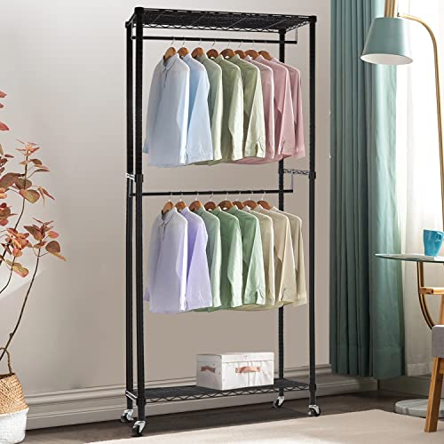 Soywey Heavy Duty Wire Garment Rack, Clothing Rack Clothes Rack for Hanging Clothes Metal Free Standing Clothes Rack Wire Metal Clothing Rack Closet(Black)