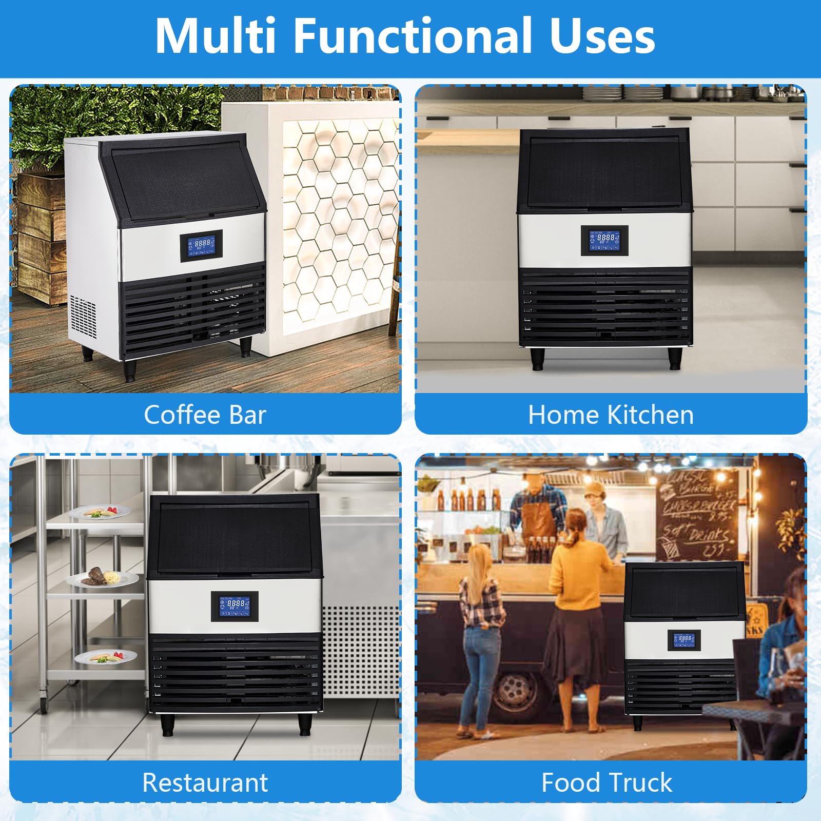 Towallmark Commercial Ice Maker 440lbs/24H, Stainless Steel Under Counter ice Machine with 40L Ice Storage Capacity, 8 * 20 Ice Cube Freestanding Ice Maker