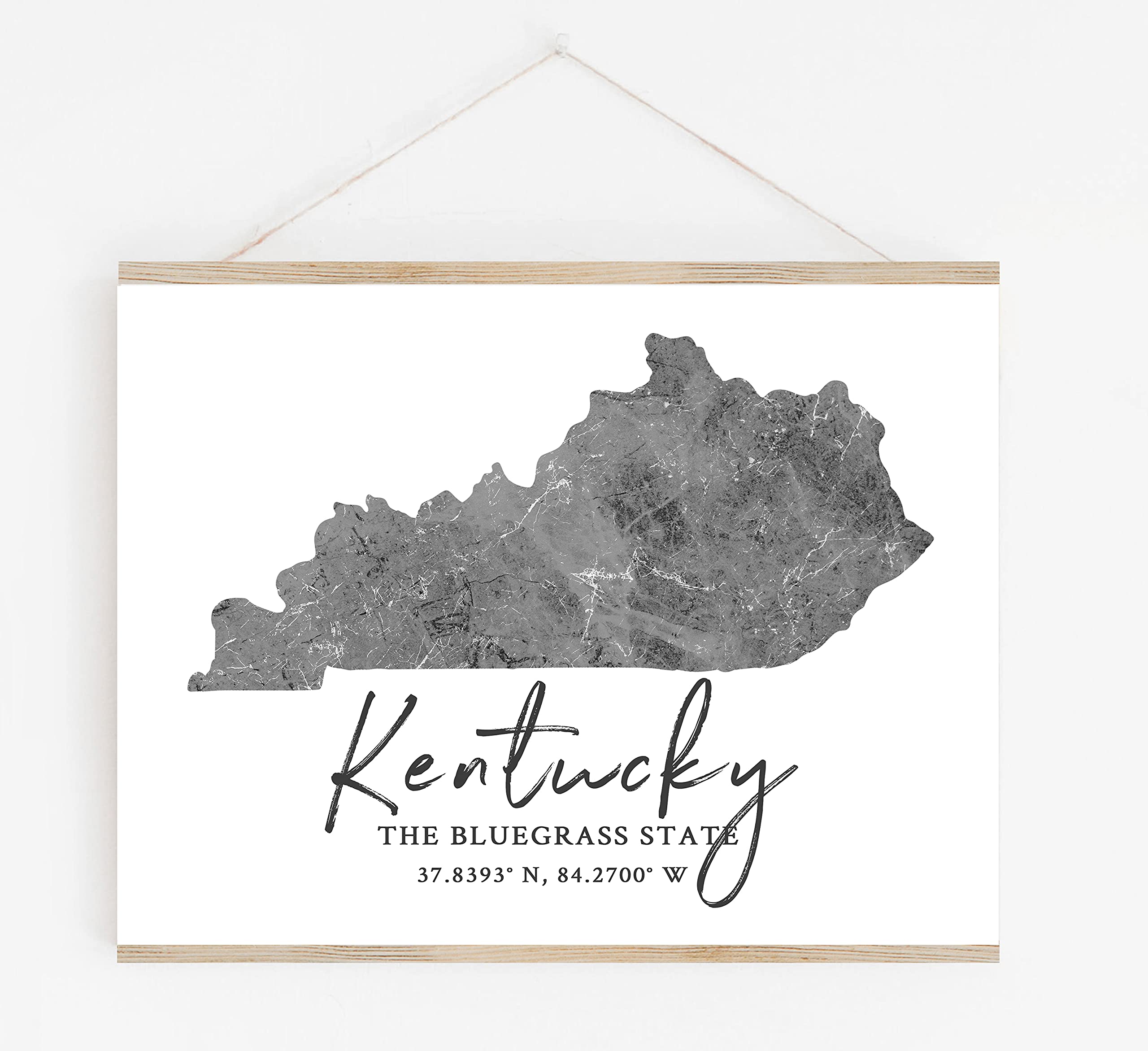 Kentucky State Map Wall Art Print - 8x10 Silhouette Decor Print with Coordinates. Makes a Great Bluegrass State-Themed Gift. Shades of Grey, Black & White.
