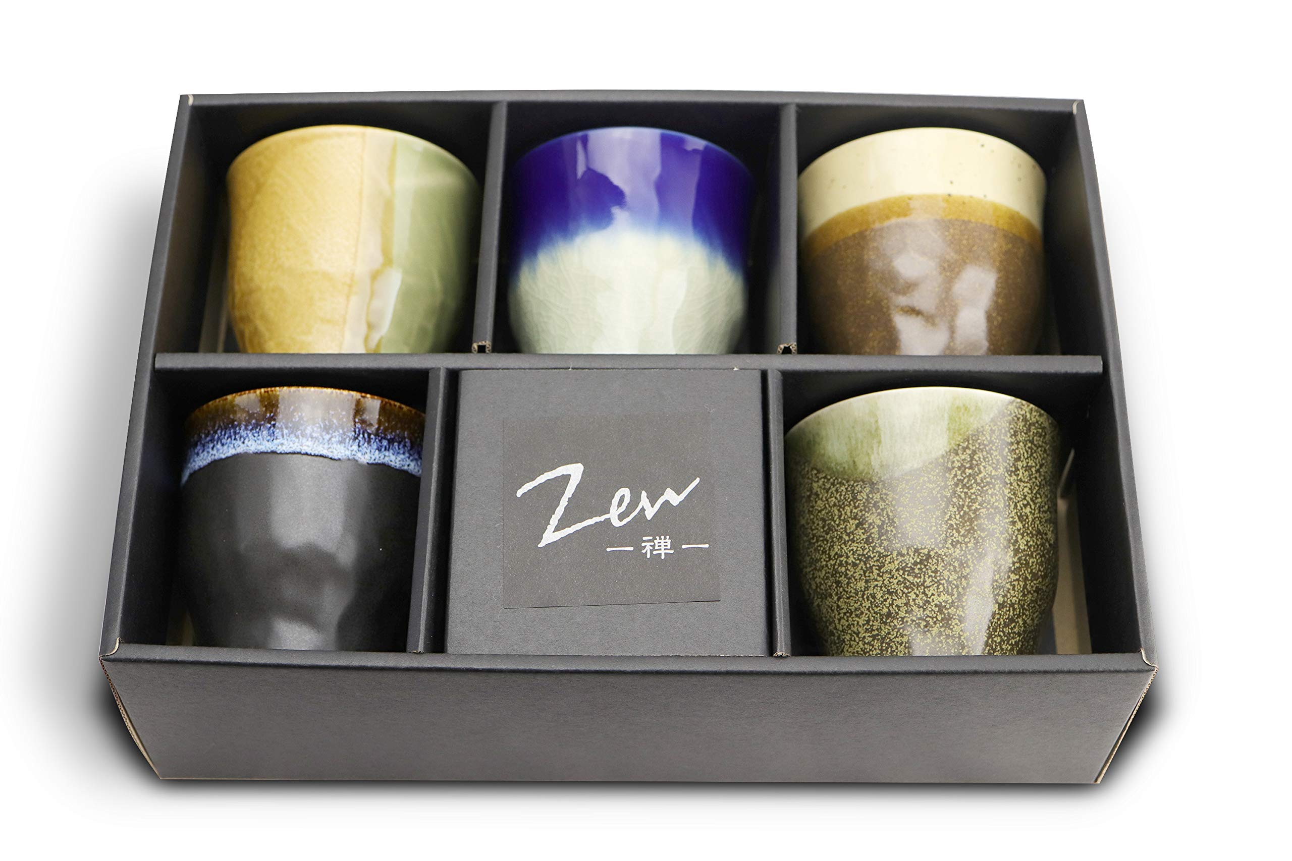 Hinomaru Collection Authentic Japanese Minoyaki Porcelain Tea Cups Set of 5 Traditional Earthenware Glazed Decorative Sushi Teacups Made in Japan