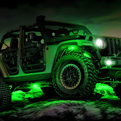 Rock Lights for Trucks, 4 Pods LED Rock Lights, IP67 Waterproof Neon Rock Lights Kits for Pickup ATV Off Road SUV, High Brightness Multifunction Underglow Lighting Glow Trail Rig Lamp (Green)