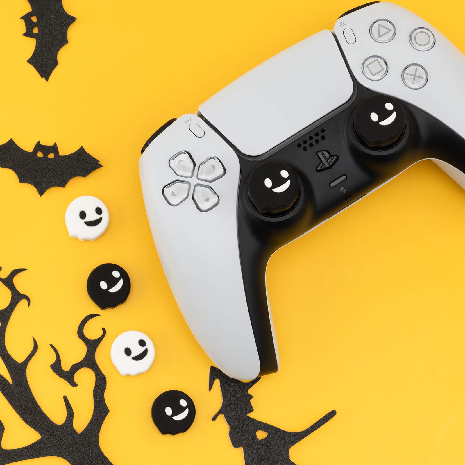 GeekShare Cute Ghost Playstation 4/5 Controller Thumb Grips, Halloween Soft Silicone Thumbsticks Cover Set Compatible with Switch Pro Controller and PS4 PS5 Controller, 2 Pair / 4 Pcs