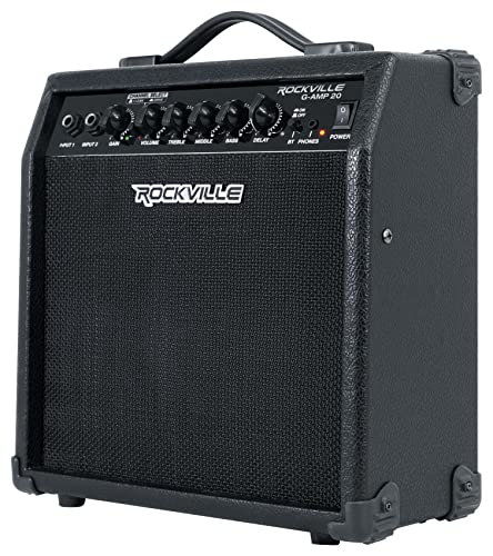 Rockville G 20 Watt Guitar Amplifier Dual Input Combo Amp Bluetooth/Delay, Black