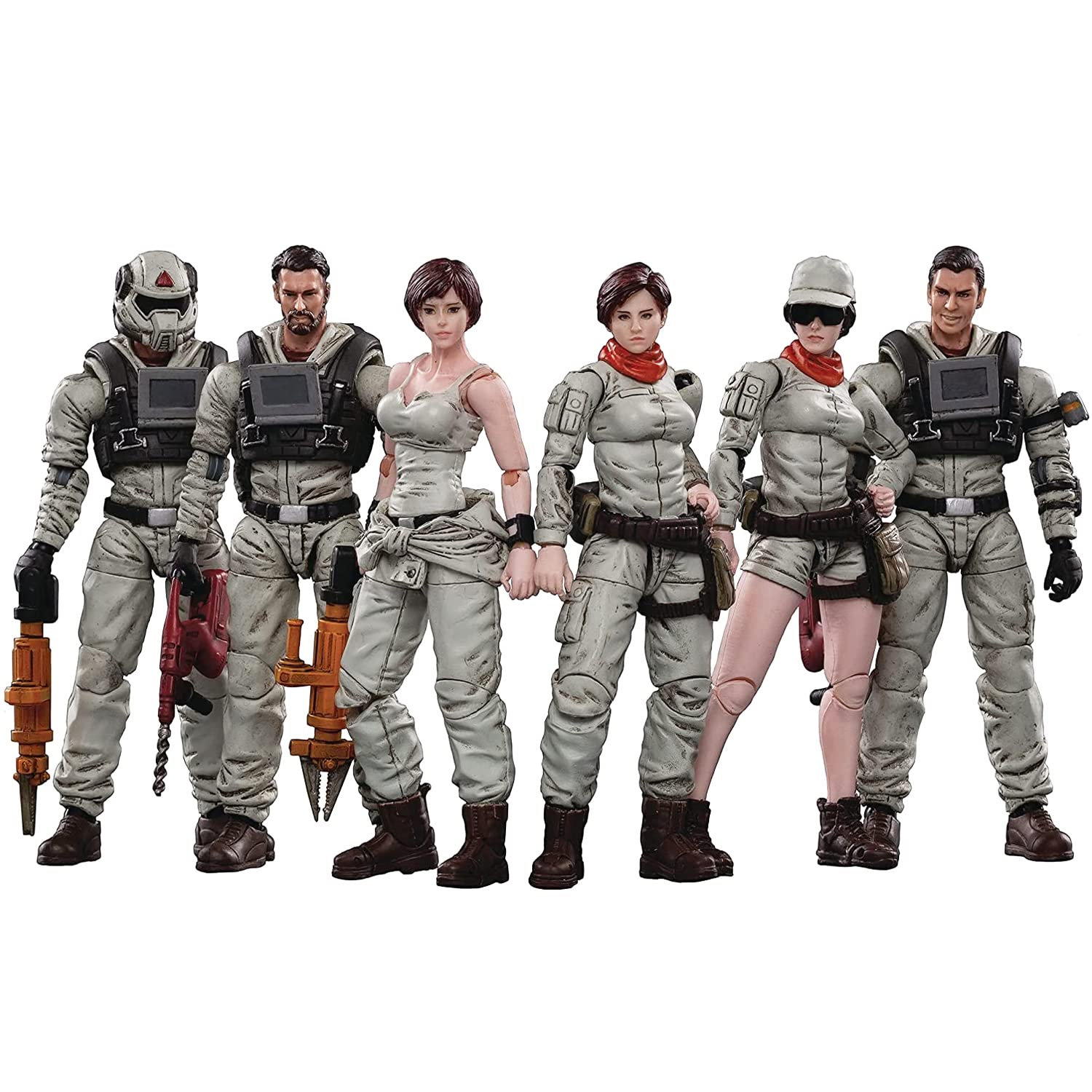 JOYTOY 1/18 Action Figures Dark Source Mecha 4in Mech Maintenance Team Soldier Figure Military Model Collection Toys Set of 6(Team A)