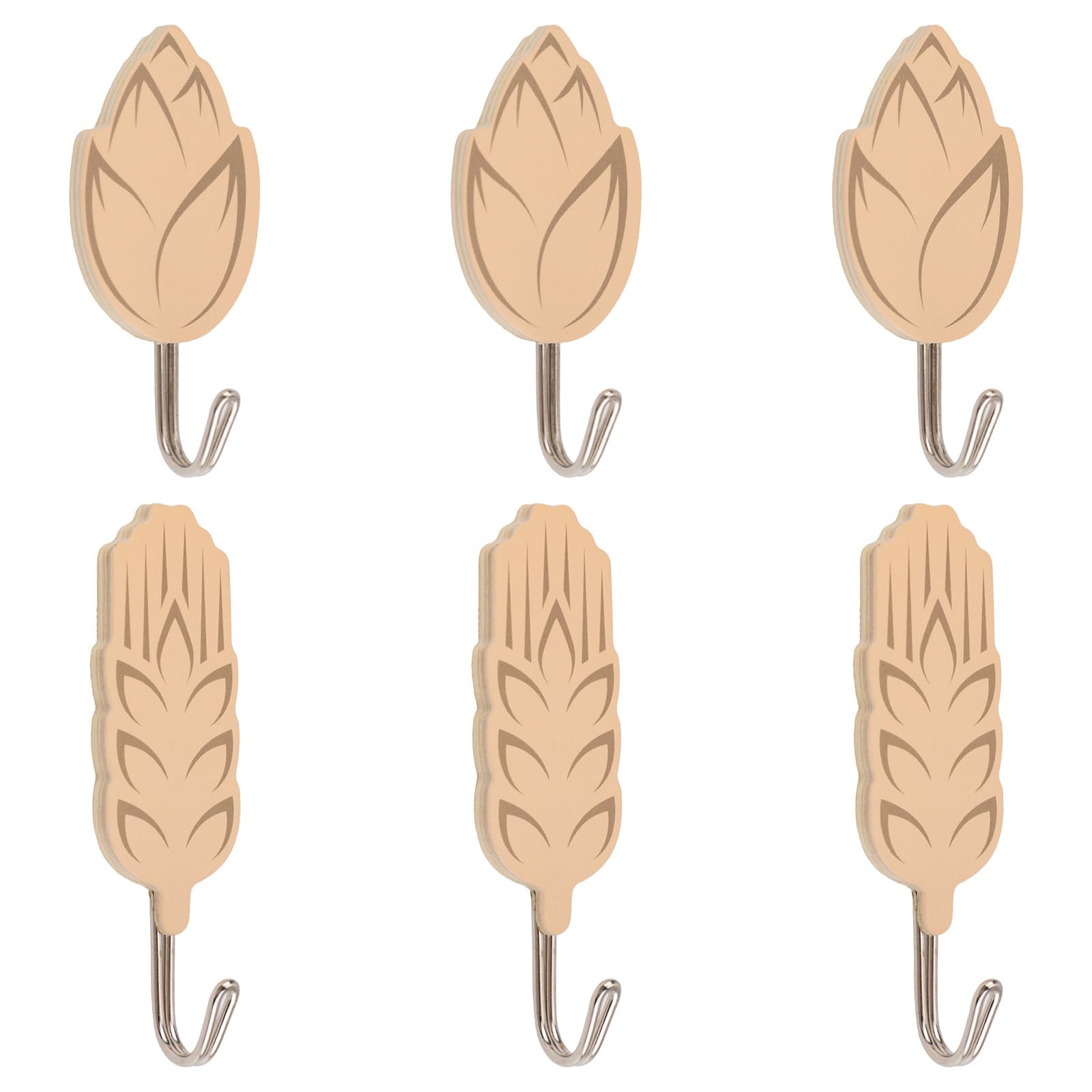 MOROBOR 6Pcs Adhesive Hooks for Hanging, Self Adhesive Sticky Hooks Wooden Wall Adhesive Hooks Cute Wall Hangers for Bathroom Bedroom Home