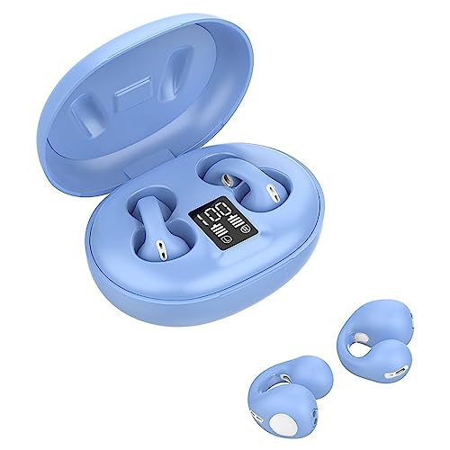 Mudtun Ear Clips Ear Buds Open Ear Bluetooth Headphones Bone Conduction Earbuds for Small Ear Canals, Clip on Earbuds Mini Light-Weight Open Ear Earbuds for Sports Running Cycling Workout, Blue