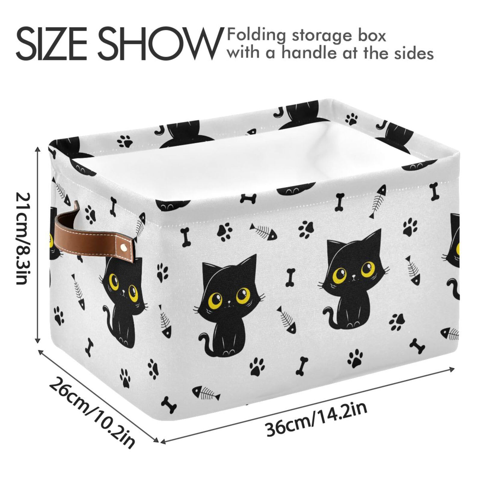 Halloween Black Cat Bone Storage Basket Bins Foldable Laundry Hamper Toy Storage Bins Box Organizer for Living Room Clothes Nursery Closet Shelf Playroom,1 pcs