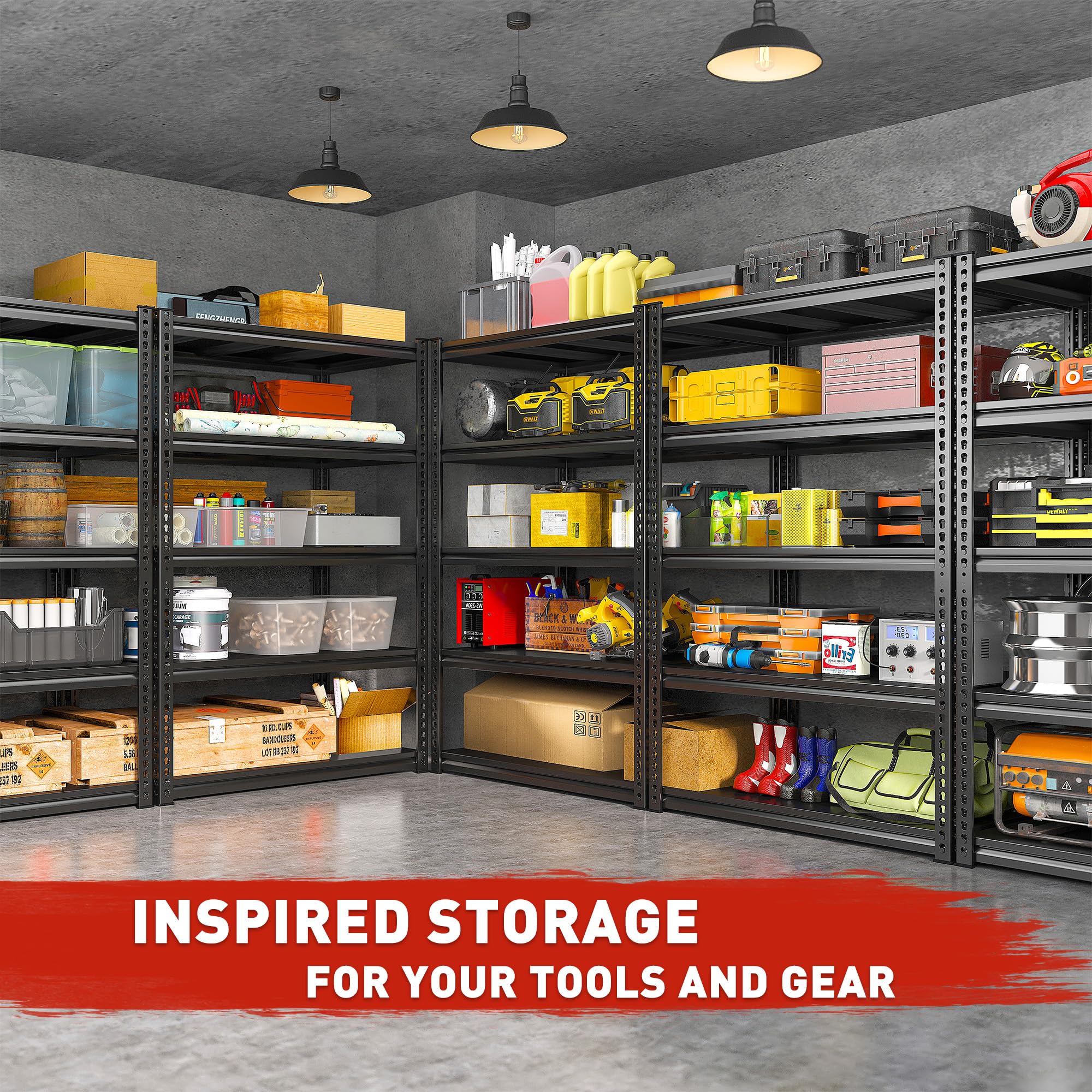 REIBII 72"H Garage Shelving Load 2500 Lbs Garage Storage Shelves Heavy Duty Shelving 5-Tier Adjustable Garage Shelves Sturdy Metal Shelves for Storage Garage Shelf Industrial Shelving 72"H x36"W x18"D