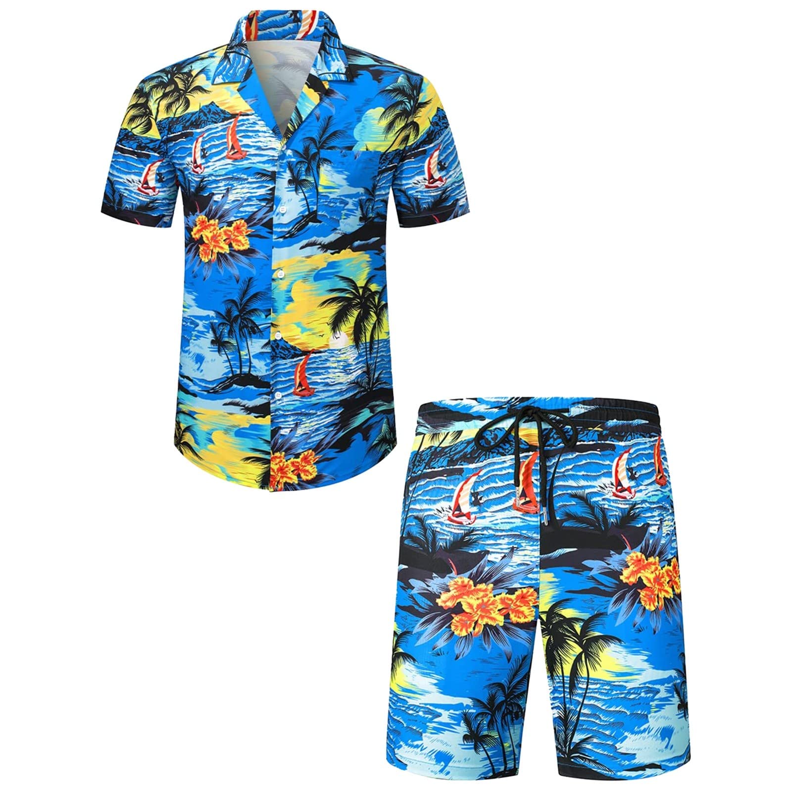 Hawaiian Shirt for Men, Men's Flower Shirt Hawaiian Sets Casual Button Down Short Sleeve Shirt