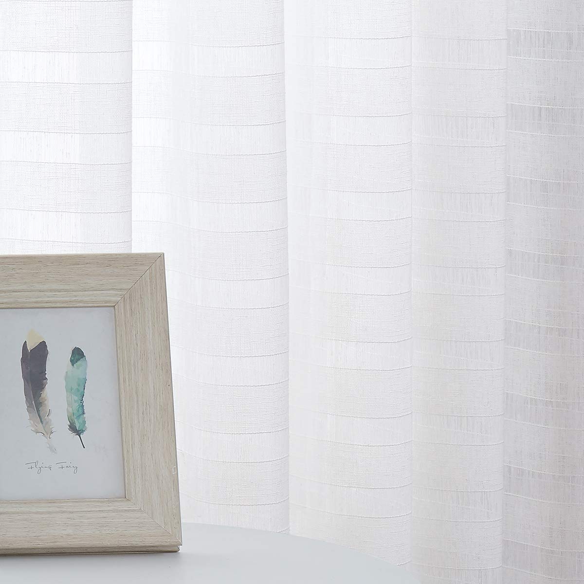 Fragrantex Off White Farmhouse Kitchen Valance 15 Inch Long for Small and Front Windows Linen Textured Horizontal Striped Cafe Curtains for Bathroom/Basement,56" Wx15 L,1 Panel