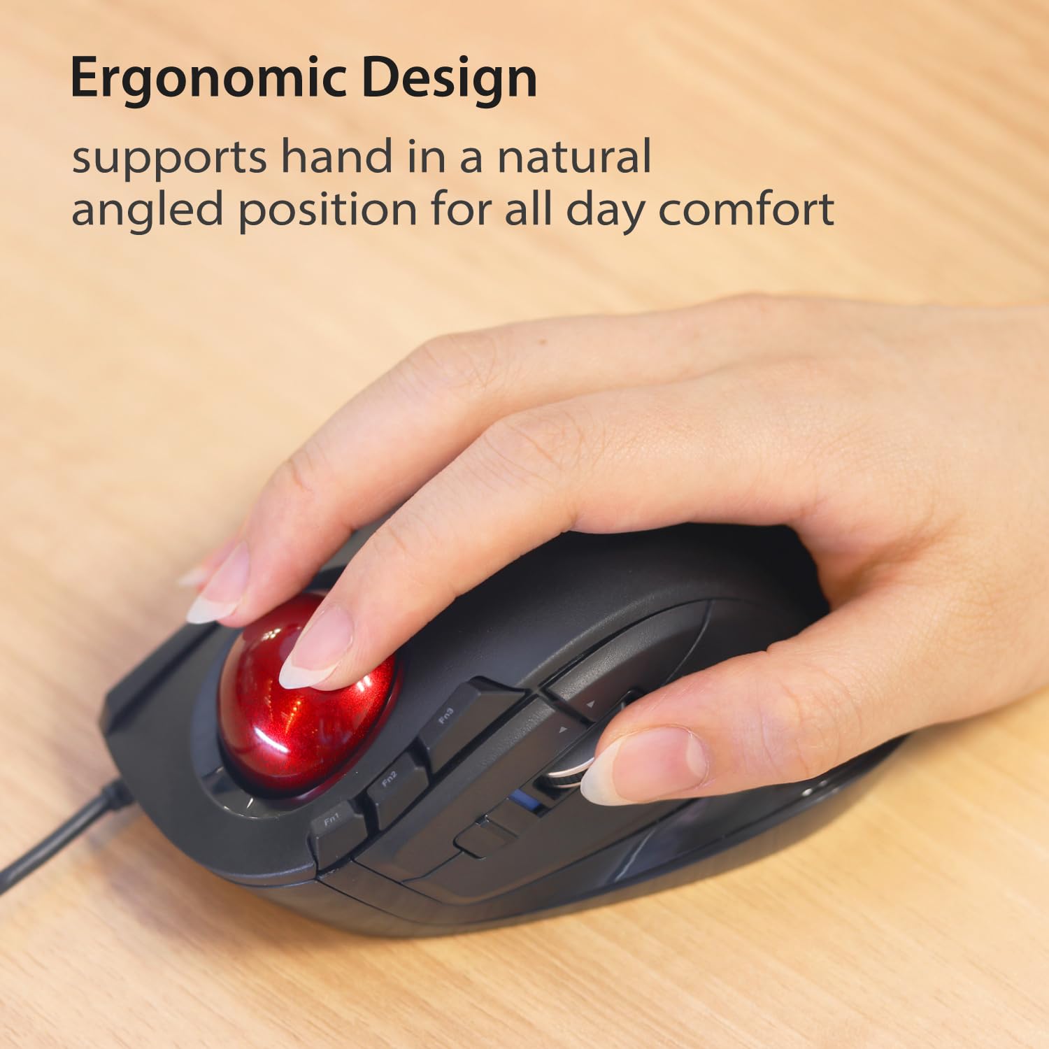 ELECOM DEFT Trackball Mouse, Wired, Finger Control, 8-Button Function with Smooth Tracking, Ergonomic Design, Optical Gaming Sensor, Smooth Red Ball, Windows11, macOS (M-DT2URBK-G)