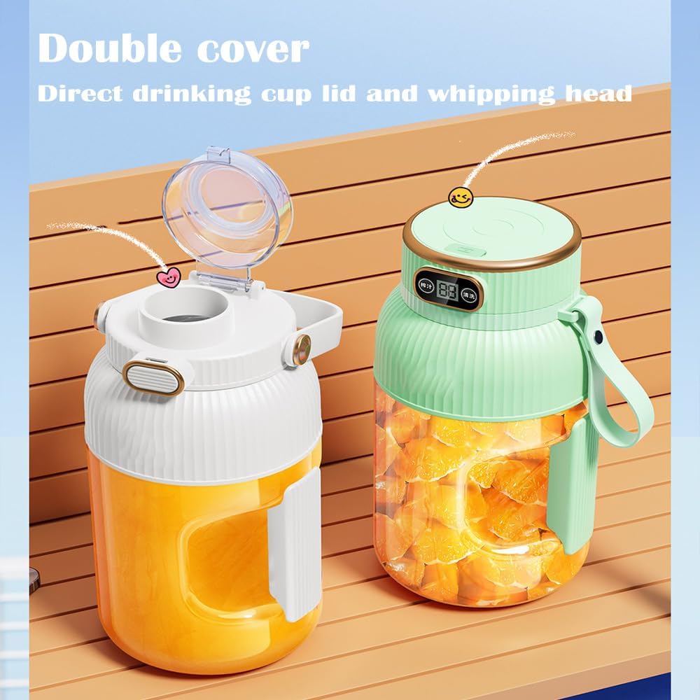 Ovidian Juicer Cup, The Ovidian Portable Juicer, Multifunctional Portable Juicer Cup With Digital Display, Juice Cup Blender, Portable Blender Usb Rechargeable (Green,One cup double lid)