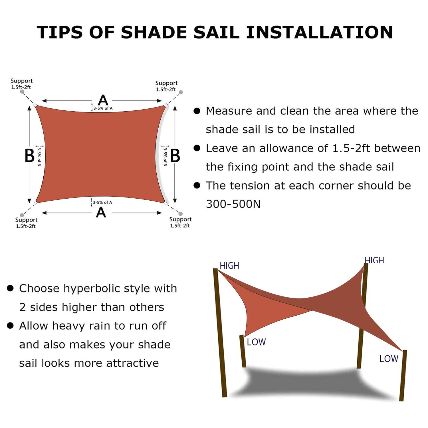 KANAGAWA Sun Shade Sail 20'X26' Rust Red Oversize Rectangle UV Block Canopy Awning Shelter Fabric Cloth Screen with Shade Sail Hardware Kit for Outdoor Patio Garden Backyard
