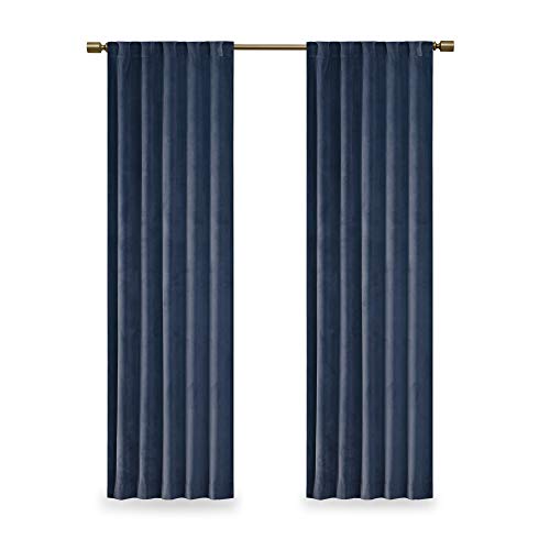 SUN SMART 510 Design Colt Darkening Poly Velvet -Rod Pocket/Back Tab Treatment Curtain Set Window Panel Pair Blackout Drapes for Bedroom Living Room and Dorm, 37x84, Navy, 2 Piece