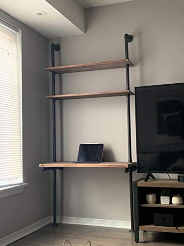 FODUE Industrial Style Laptop Desk Solid Wood Computer Desk Storage Table with Book Shelves Wall Shelf Bookshelf Floating Shelves for Home Office (16in)