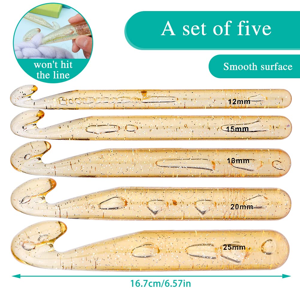 Huge Crochet Hook Set, 12mm-25mm Large Yarn Crochet Hooks Needles, Large Size Handle Knit Crochet Hooks with Knitting Needle Weave Yarn Kits for Chunky Yarn Carpet Weaving