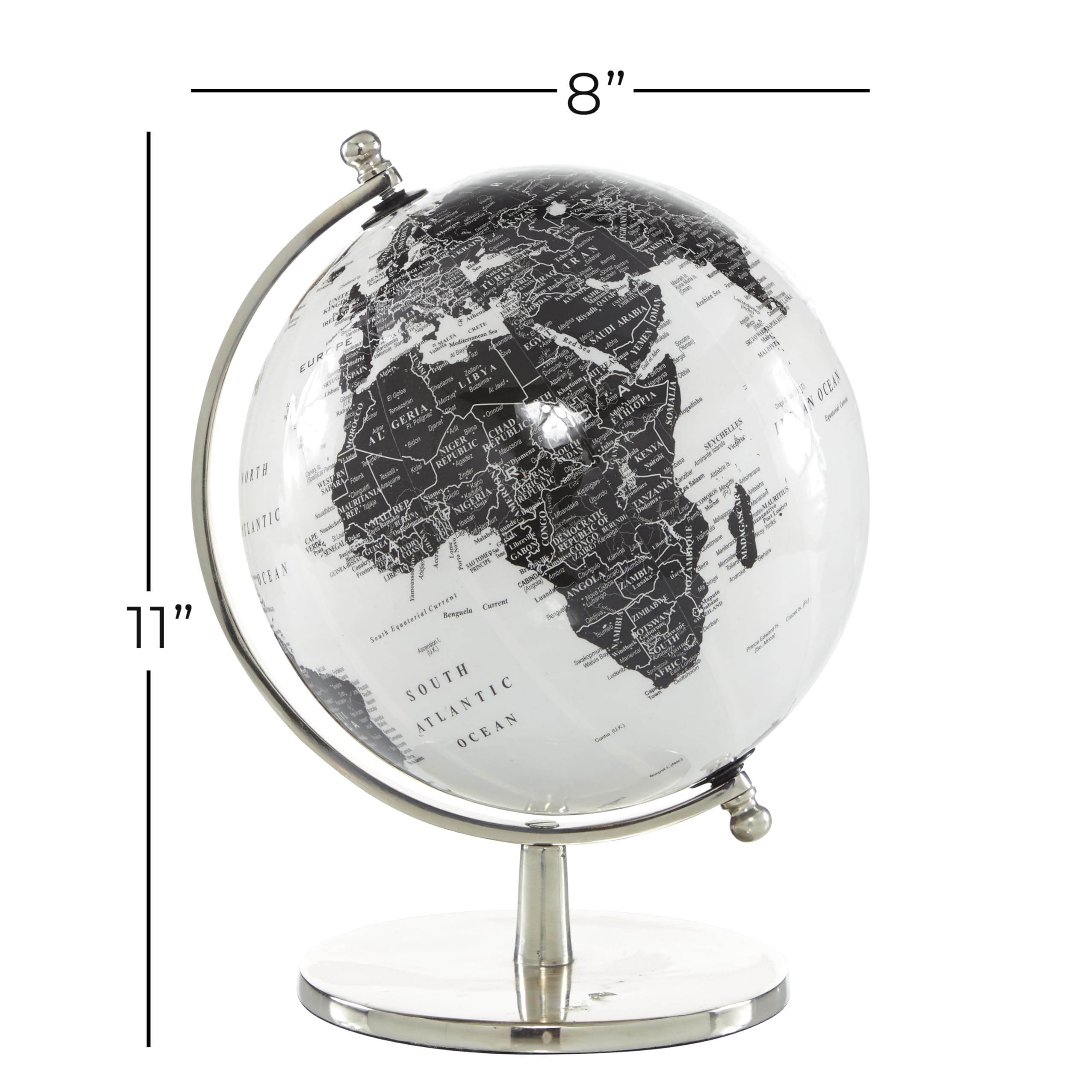 Deco 79 Traditional Aluminum Globe Educational, Geographic, Modern Desktop Decoration-for School, Home, and Office, SMALL SIZE, White