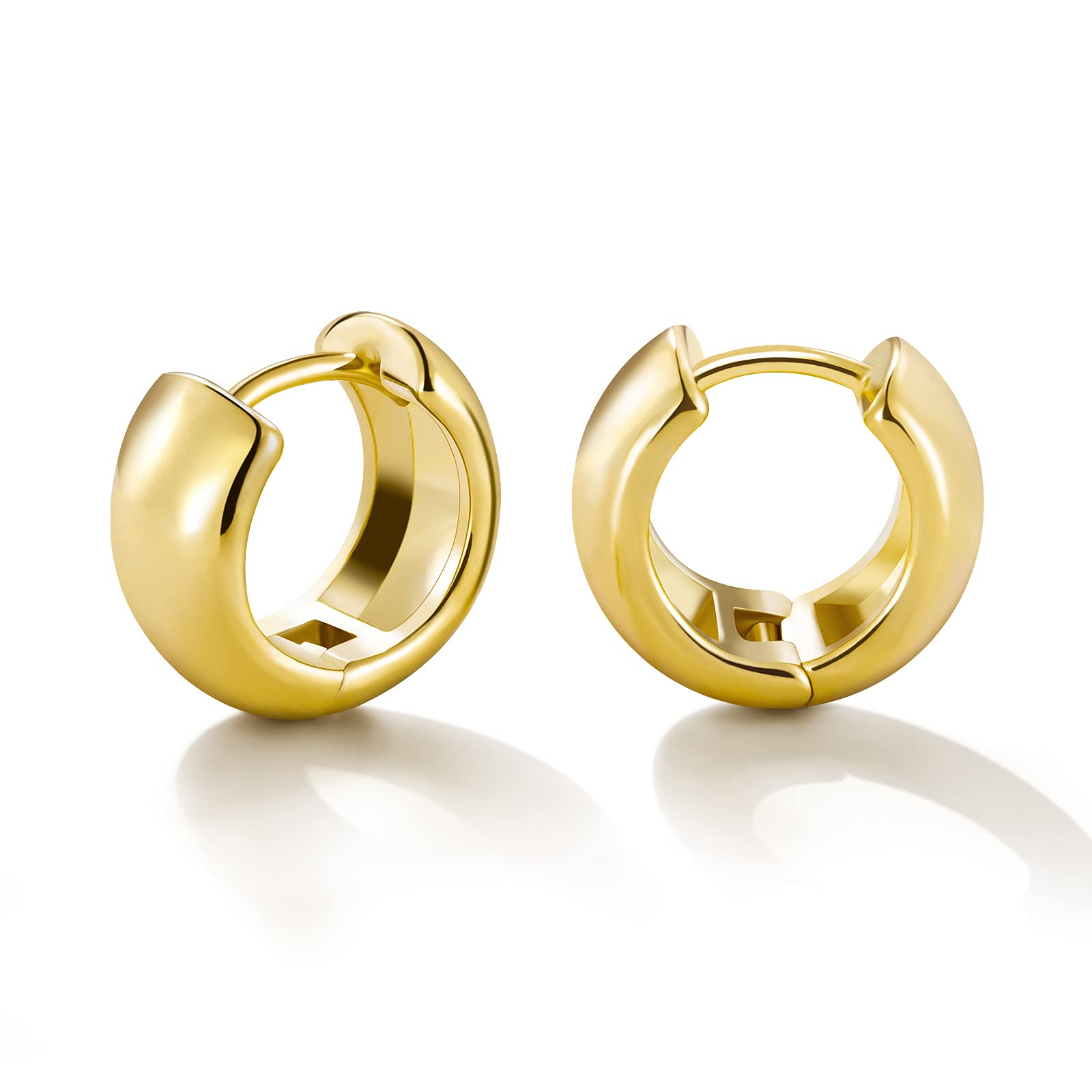 Gold Huggie Hoops: Small 14k Gold Plated Thick Chunky Hypoallergenic Earrings Jewelry for Women Men