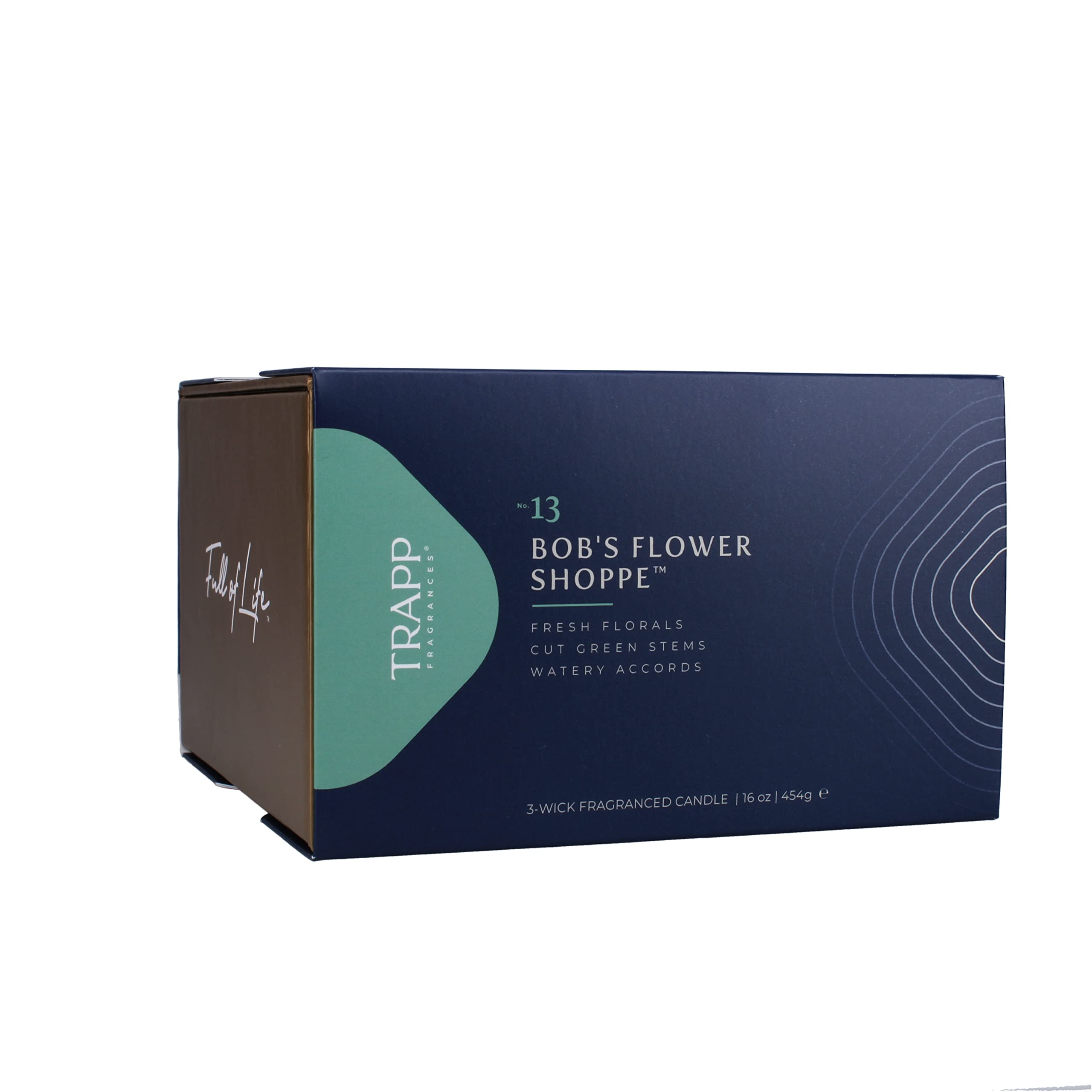 Trapp - No. 13 Bob's Flower Shoppe - 16 oz. 3-Wick Candle - Aromatic Home Fragrance with Floral Scent of Fresh Florals, Cut Green Stems, & Watery Accords Notes - Soy Wax Blend