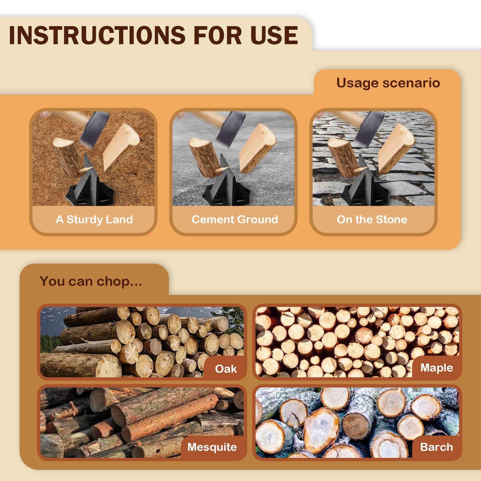 S&R PLKOP Wood Splitter,Portable Kindling Log Splitting Tool with Wedge, Manual Log Splitter Firewood Cutter, Splits Firewood Safely and Easily (Small)