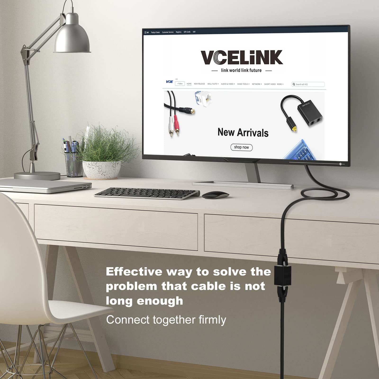 VCELINK RJ45 Inline Coupler, Ethernet Cable Extender for Cat7/Cat6A/Cat6/Cat5 Cable 10Gbps, Shielded Network Coupler Female to Female 2-Pack, Black
