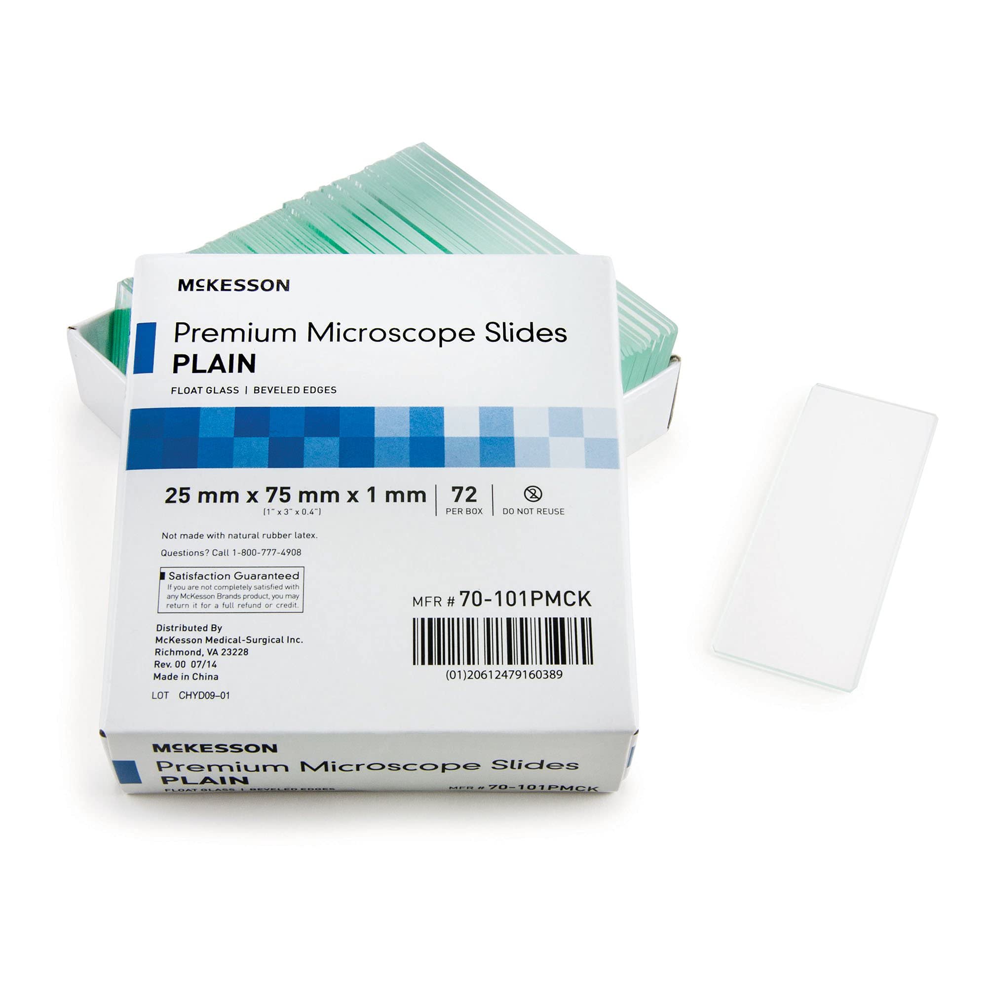 McKesson Premium Microscope Slides, Plain, Float Glass, Beveled Edges, 25 mm x 75 mm x 1 mm, 72 Count