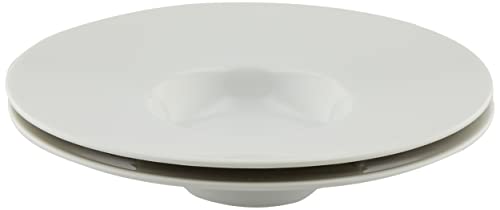 Kanesu Ceramics 50100802 Pasta Plate, White, Wide Rim, 7.9 inches (20 cm), Flat Soup Plate, Made in Japan, Pack of 2