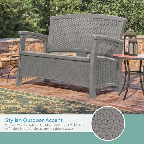 Suncast Elements Outdoor Resin Loveseat with 23-Gal. Storage Area, Modern Storage Sofa for Patios, 47" W x 29.75" D x 35.5" H, Gray