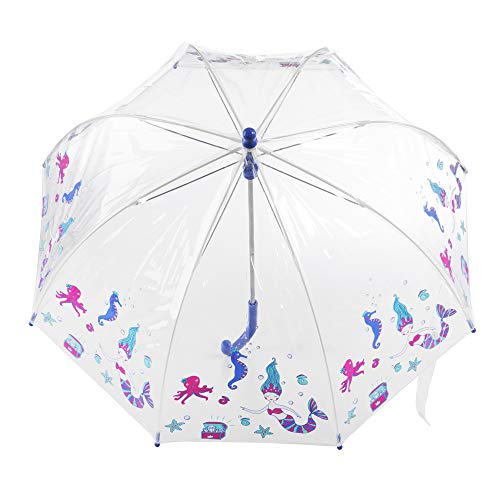 Totes Kids Clear Bubble Kids Umbrella - Perfect for Walking Safety- Child Safe with Pinch-Proof Closure and Easy-Grip Curved Handle Perfect for Small Hands, in Transparent or Colorful Options
