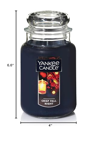 Yankee Candle Crisp Fall Night Scented, Classic 22oz Large Jar Single Wick Aromatherapy Candle, Over 110 Hours of Burn Time, Apothecary Jar Fall Candle, Autumn Candle Scented for Home