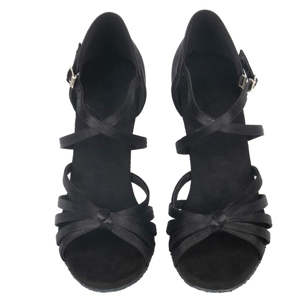 HIPPOSEUS Women Latin Dance Shoes Black Open Toe Ballroom Salsa Dance Shoes, 8 B(M) US