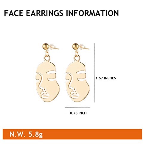 Face Abstract Gold Statement Earrings - Mookoo 3 Pair Vintage Hypoallergenic Dangle Stud for Girls Teens Women
