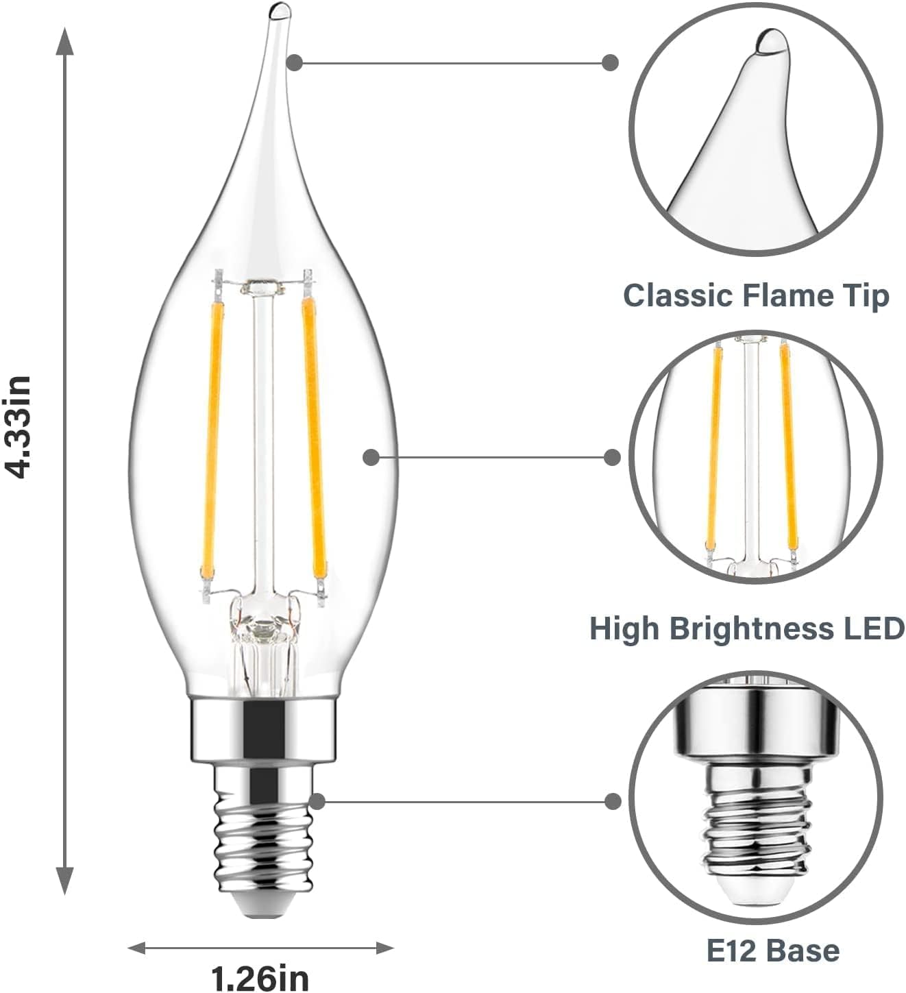 Sengled E12 Candelabra Bulb 60W Equivalent LED Chandelier Light Bulbs, 5W Dimmable E12 LED Bulb, 2700K Soft White 450LM Candelabra Base, Flame Tip Candle Light Bulbs, 12 Packs