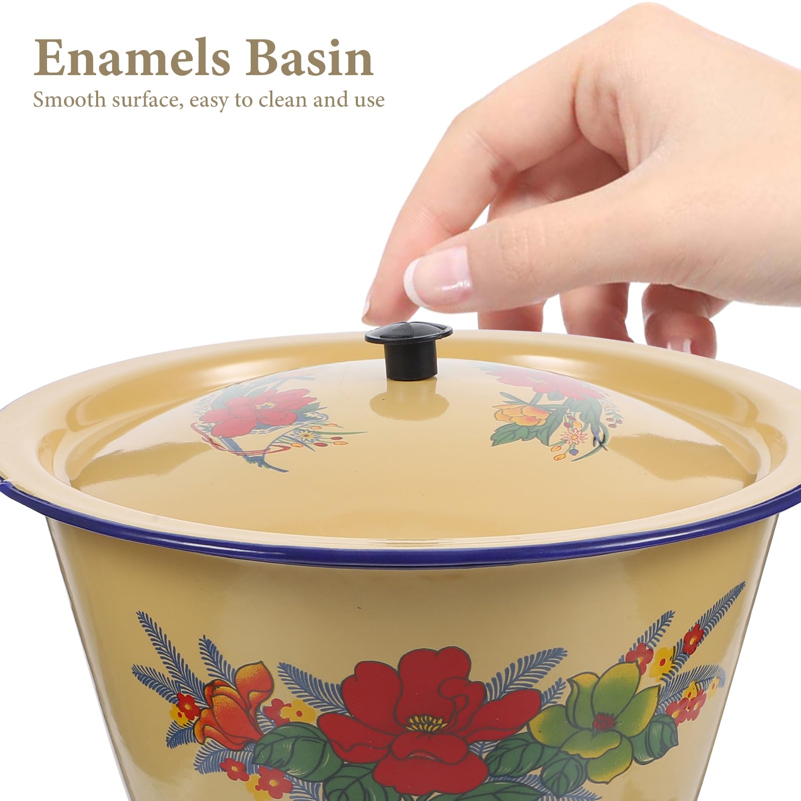 Retro Flower Enamel Stew Stockpot: Non- Stick Ceramic Coated Low Stockpot Stew Pot with Lid 16cm Quart Stockpots Soup Casserole Pasta Milk Sauce Pot for Kitchen Cooking 18CM