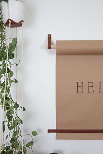 KEYAIIRA - Wall Mounted Paper Roll Holder studio kraft paper hanger w/leather straps note board dispenser, brown wallpaper pad butcher paper sign