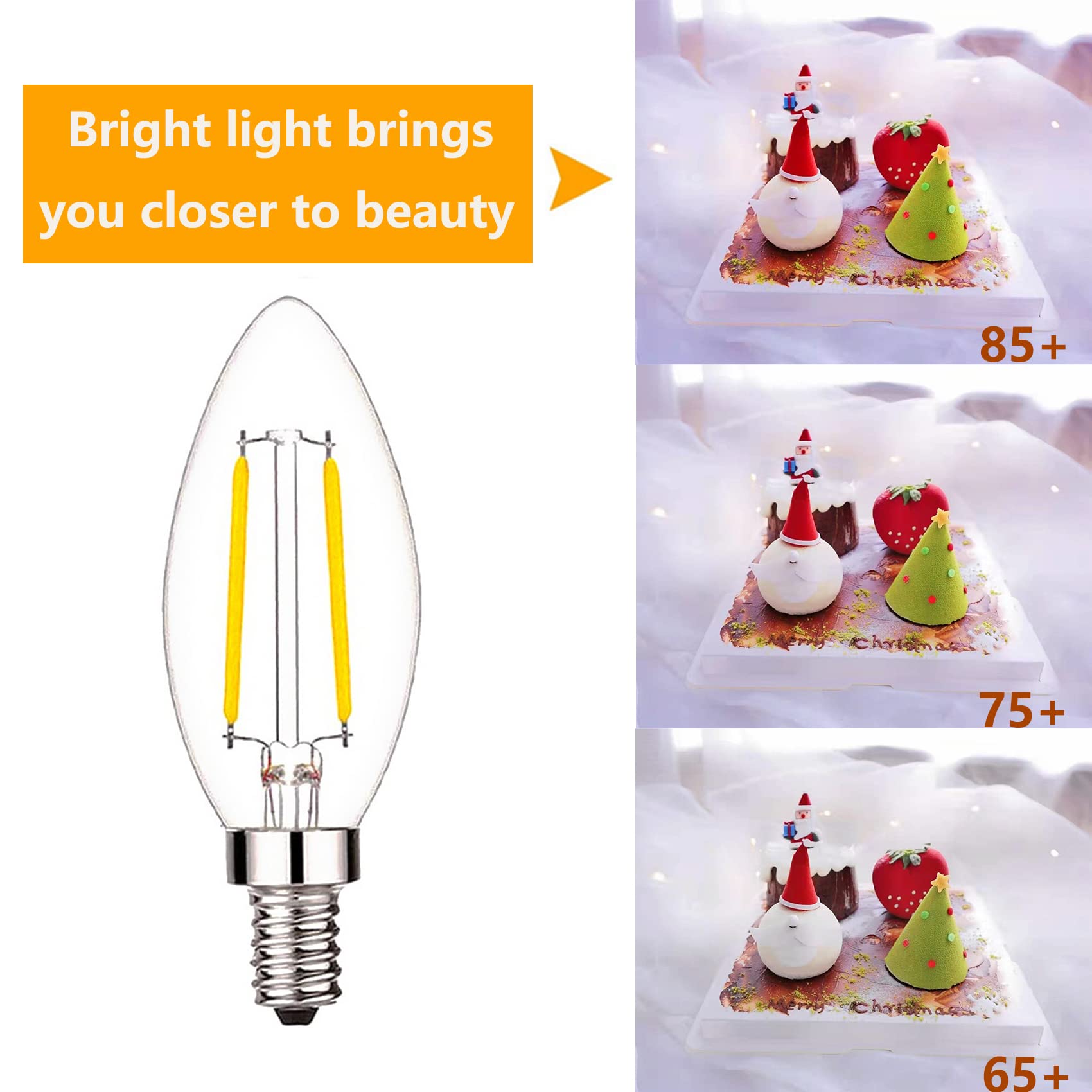 Sunaiony LED Candelabra Bulbs 25Watt Equivalent, B11 LED Bulb 2W Warm White 2700K E12 Base, Dimmable Edison Chandelier Light Bulbs, LED Type B Bulb, 8 Pack