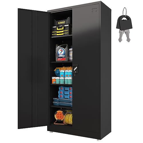 Fohufo Metal Storage Cabinet - 72-Inch Garage Cabinet with 4 Adjustable Shelves & Lockable Doors, Sturdy Tall Utility File Cabinet for Home, Office, School, Garage, Basement