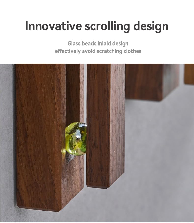NOCITTA 2 Piece Wooden Wall Mounted Bathroom Towel Hangers, Hanging Clothes Hooks, Handmade Black Walnut Towel Hangers, Adhesive Hooks No Hole Punching, Quick Installation, Load Capacity 15kg