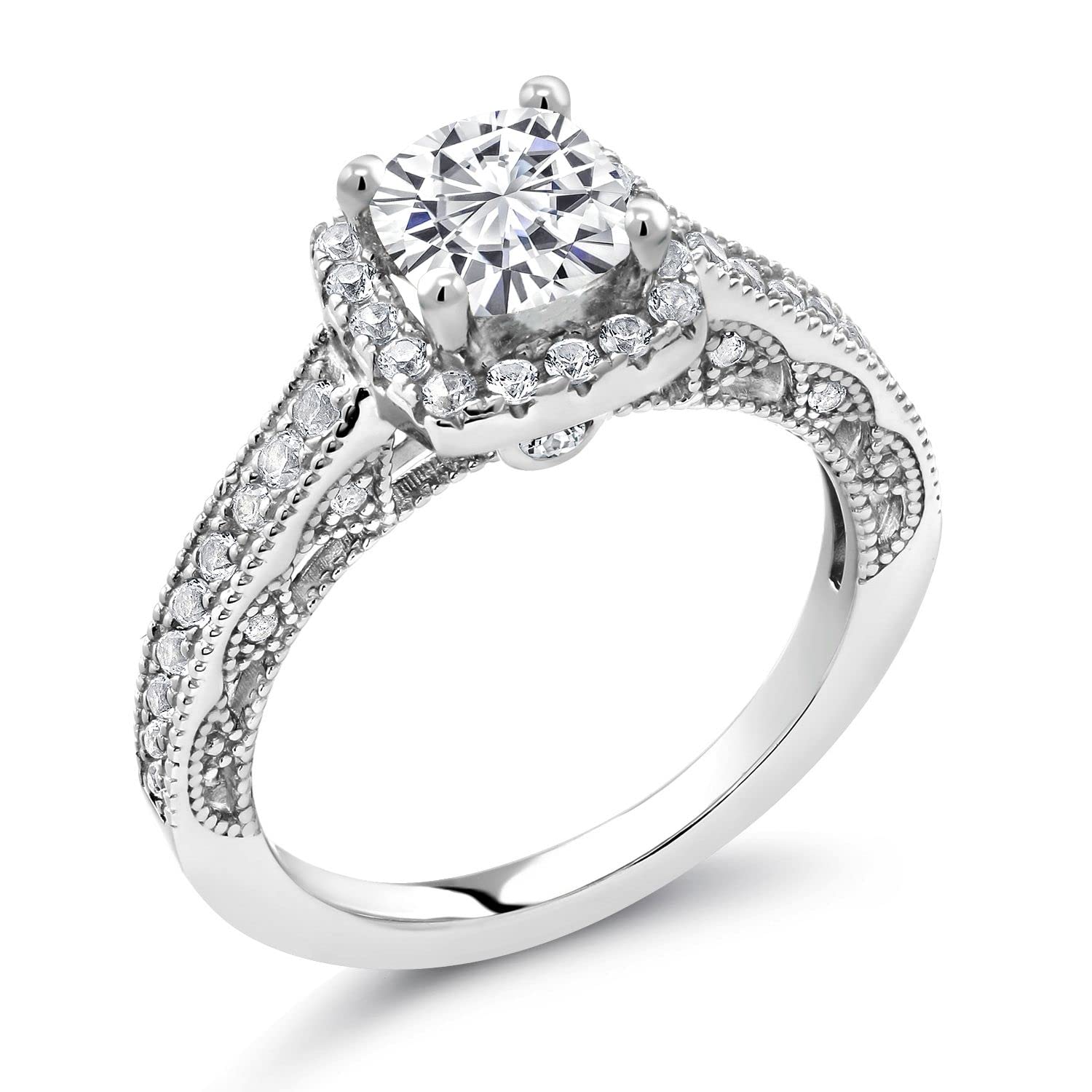 Gem Stone King 925 Sterling Silver 6MM Cushion Gemstone Birthstone and Accent White Created Sapphire Engagement Ring | Wedding Anniversary Promise Ring For Women | Available In Size 5, 6, 7, 8, 9