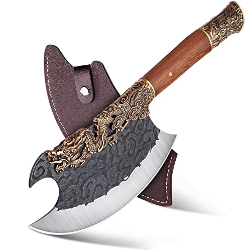 TIVOLI Heavy Duty Bone Chopping Axe, Bone Cutting Knife, Forged Carbon Steel Butcher Meat Cleaver, Multipurpose Bone Chopper Knife with Wood Handle Perfect for Kitchen Outdoors