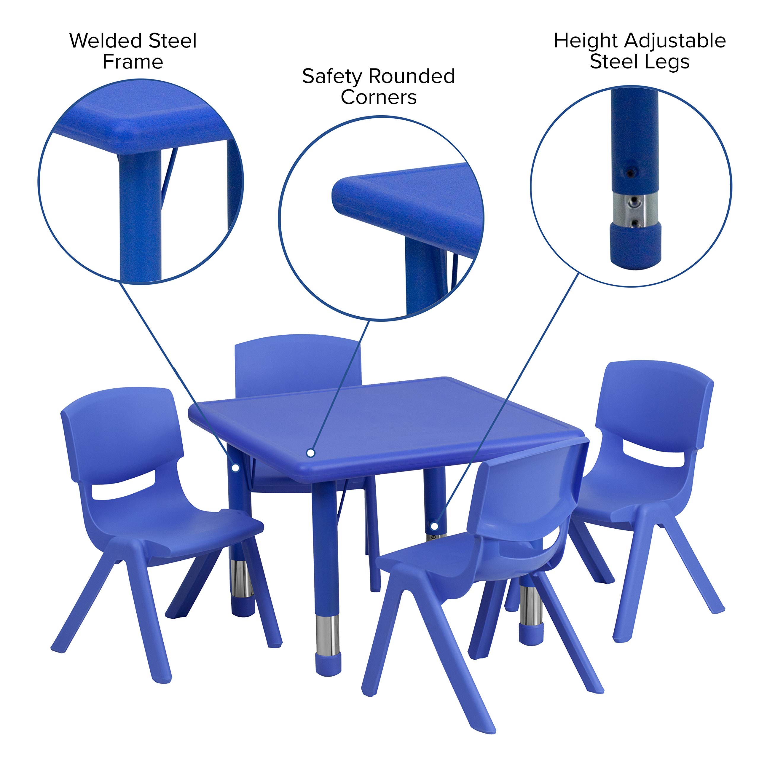 Flash Furniture 24'' Square Green Plastic Height Adjustable Activity Table Set with 4 Chairs