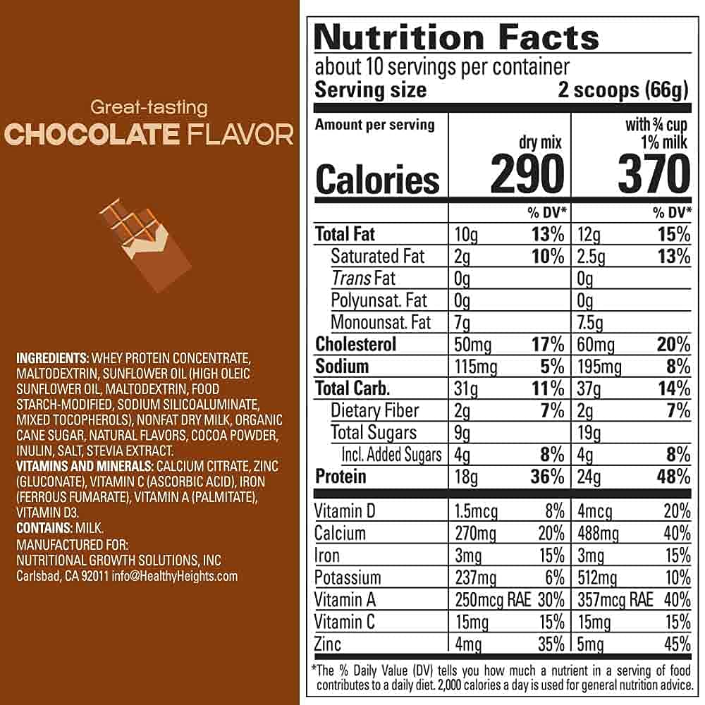 Grow Daily Boys 10+ Shake Mix Bag by Healthy Heights - Protein Powder (Chocolate) - Developed by Pediatricians - High in Protein Nutritional Shake - Contains Key Vitamins & Minerals