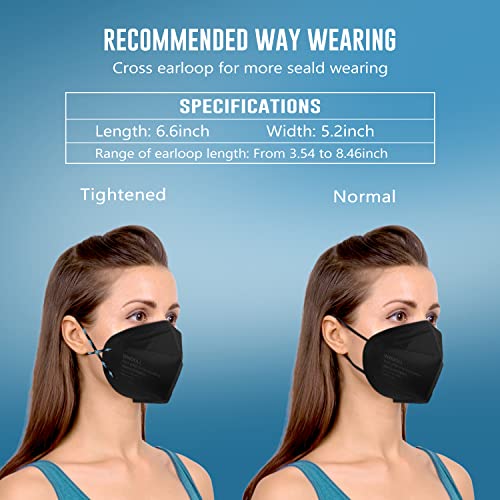 KN95 Face Mask 50 Pack, WWDOLL KN95 Masks 5-Layer Breathable Mask with Elastic Earloop and Nose Bridge Clip, Disposable Respirator Protection Against PM2.5 Black